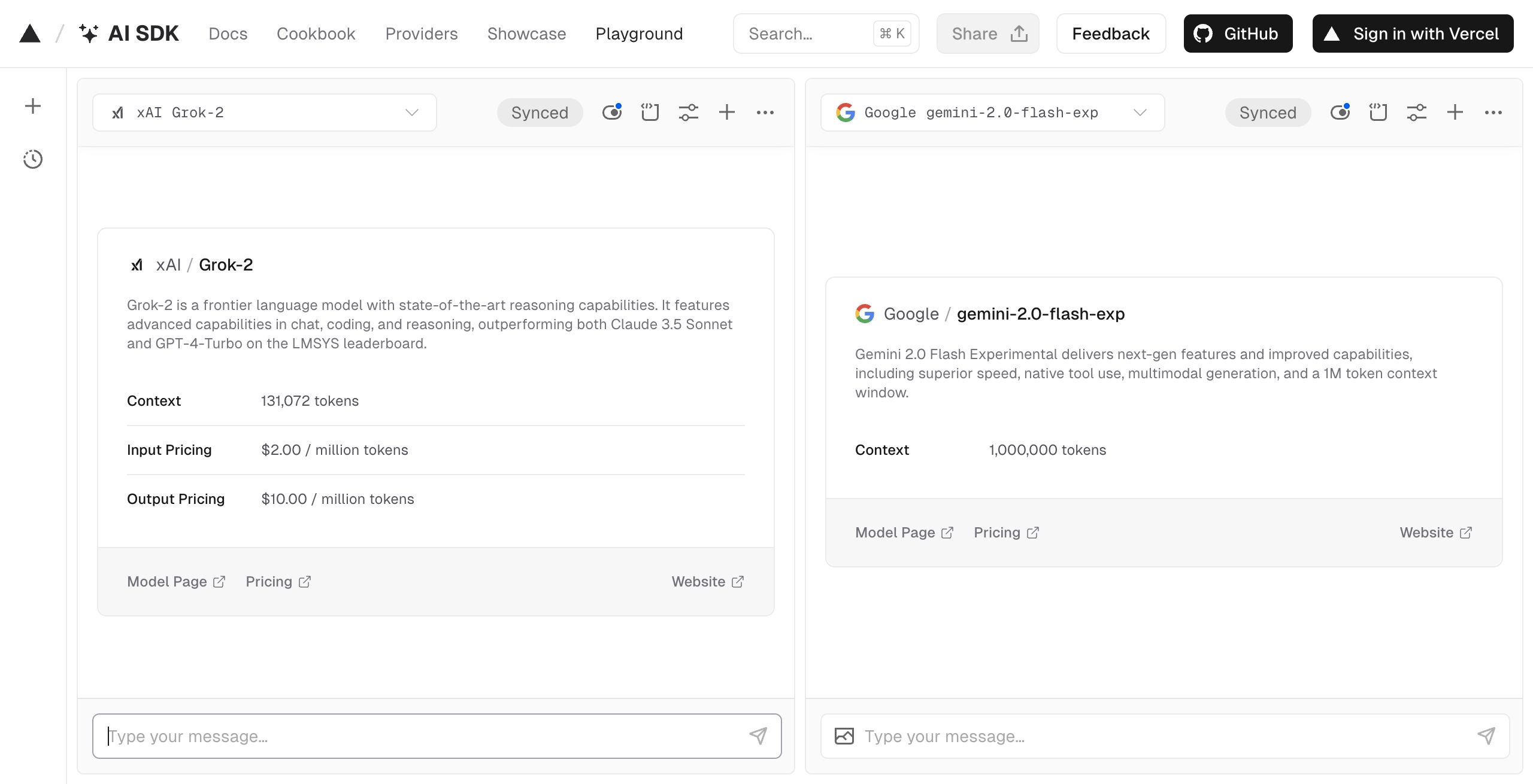 Vercel AI Playground